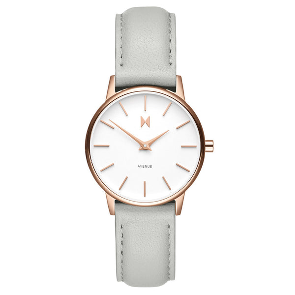 MVMT Grey Leather Band White Dial Women's Slim Watch - DMA01RGGR – MGDL ...
