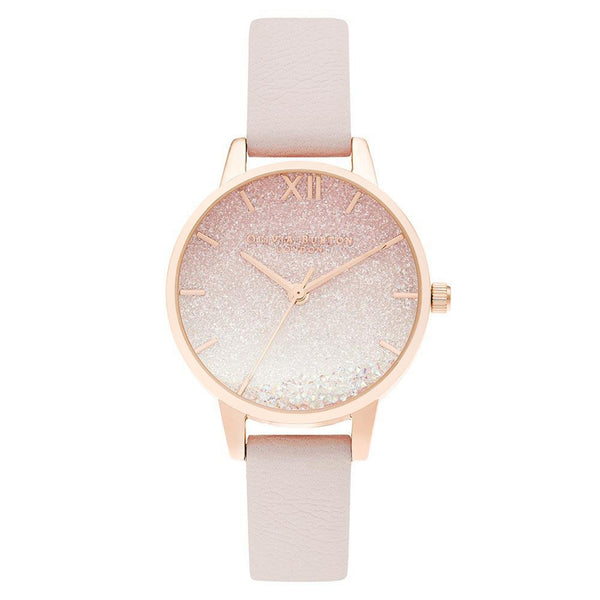 Olivia Burton Sunrise Wishing Wave Midi Pearl Pink Leather Women's Wat ...